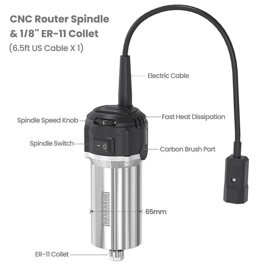 NymoLabs 7000-30000RPM CNC Router Spindle Motor with 1/8" ER11 Collet ...